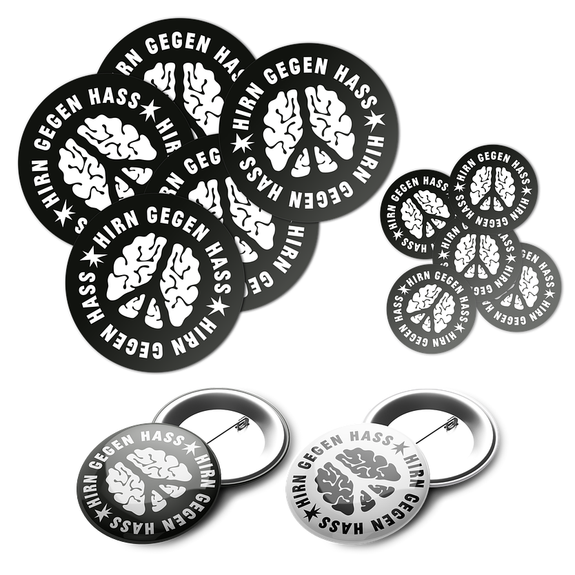 Hirn Gegen Hass Logo Sticker & Button Set | krasserstoff.com